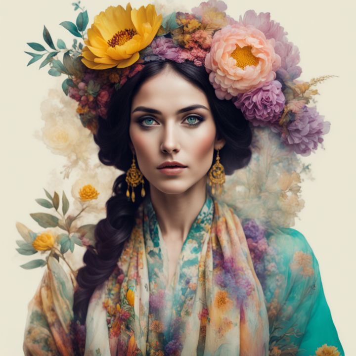 Elegant Woman in Floral Crown - SONYA DESIGN - Digital Art & AI, People ...