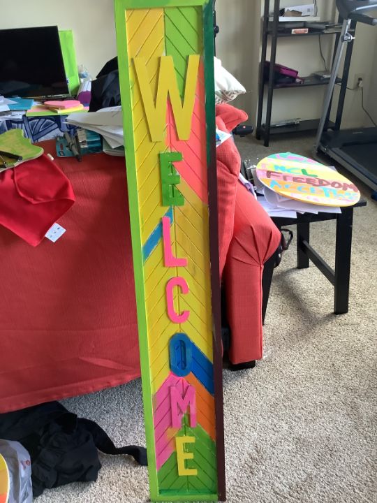 LONG WOODEN WELCOME SIGN - NICOLE LEBLANC ART STUDIO - Crafts & Other ...