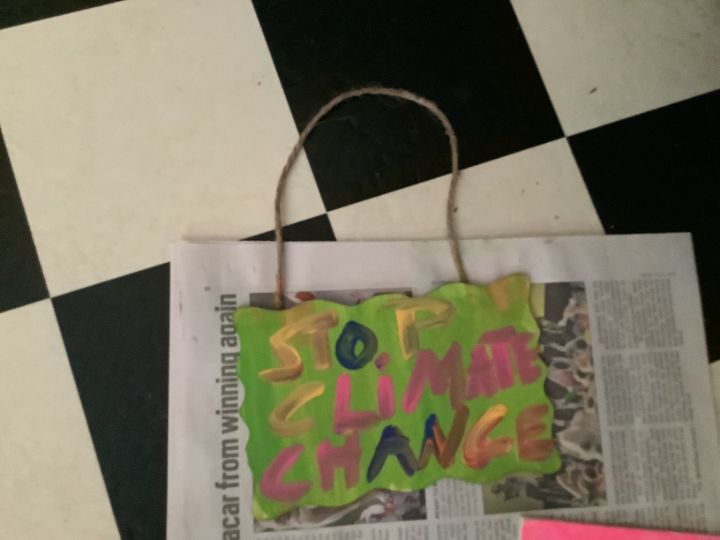 PAINTED STOP CLIMATE CHANGE SIGN - NICOLE LEBLANC ART STUDIO ...