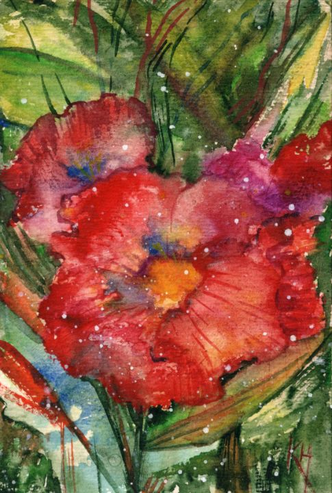 Red watercolor flower - KabArt - Paintings & Prints, Abstract ...