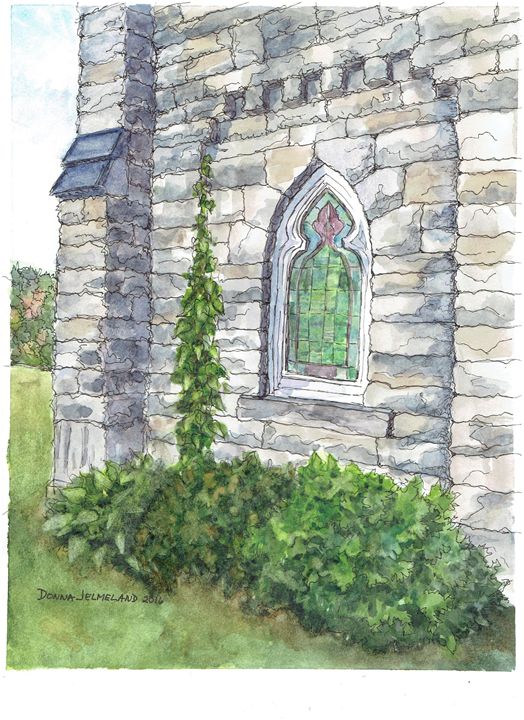 Watercolor Painting Church Windows