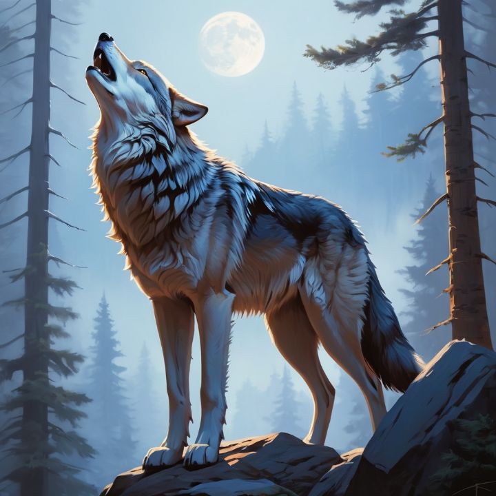 Wild Howl – Wolf in the Night - Nitrogen - Digital Art & AI, Animals ...