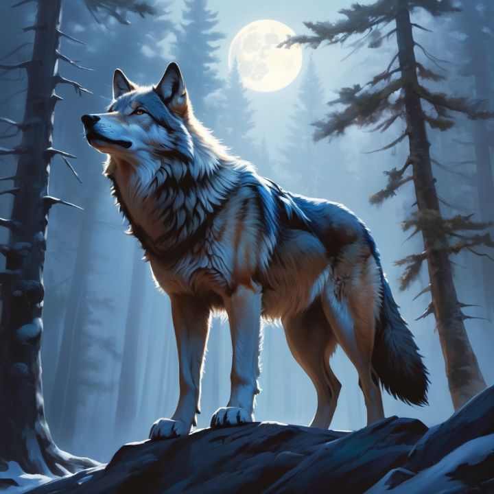 Echoing Howl – Wolf at Dusk - Nitrogen - Digital Art & AI, Animals, Birds, & Fish, Wolves - ArtPal