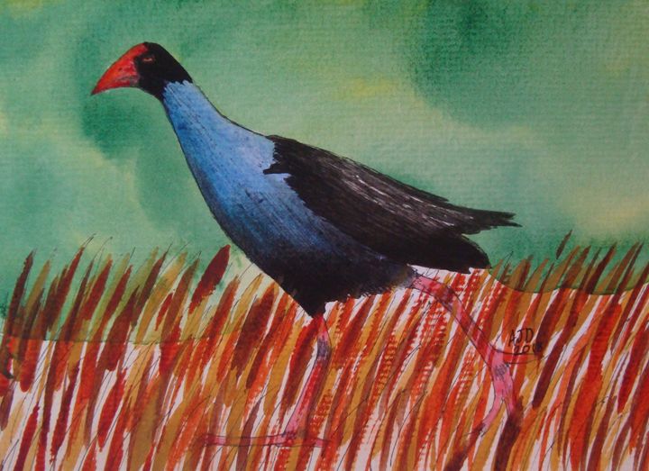 Pukeko in the grass (landscape) - Falcon Peak Gallery - Paintings ...