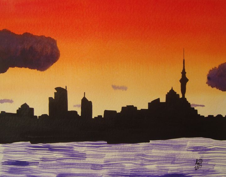 Auckland, New Zealand at dusk - Falcon Peak Gallery - Paintings ...