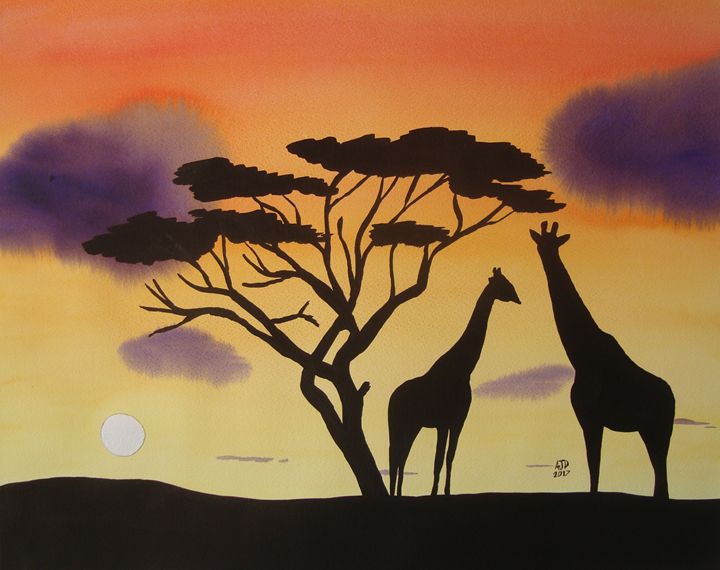 Two Giraffes at Dusk - Falcon Peak Gallery - Paintings & Prints ...