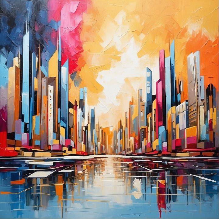 Abstract Cityscapes Expressive Art - Lucas Art - Paintings & Prints ...