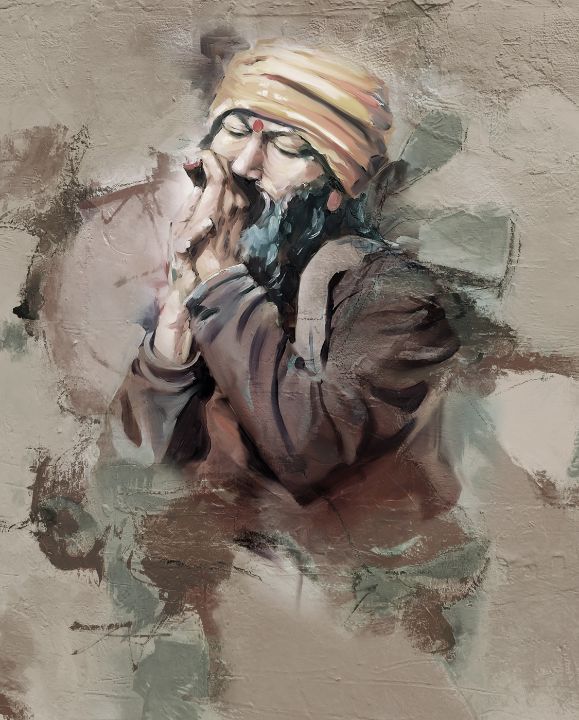 An old man enjoying smoking - Gull G - Paintings & Prints, Abstract ...