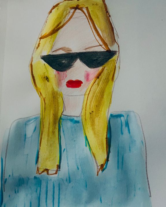 Blonde in Blue with Sunglasses - Katie Bodnar Art - Paintings & Prints ...