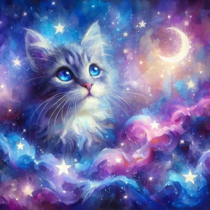 The Star Cat - Feline Universe - Paintings & Prints, Animals, Birds ...