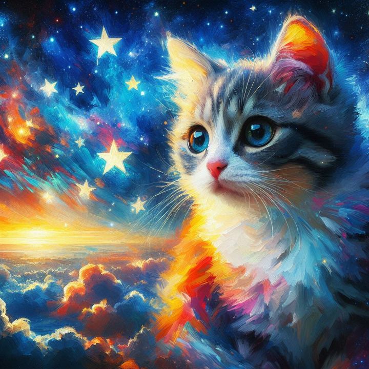The Star Cat - Feline Universe - Paintings & Prints, Animals, Birds ...