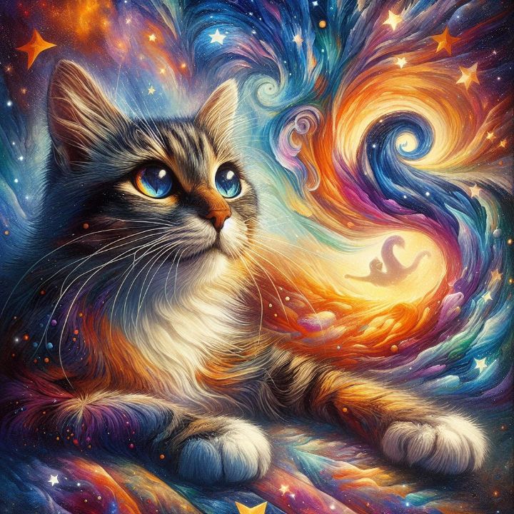 The Star Cat - Feline Universe - Paintings & Prints, Animals, Birds ...