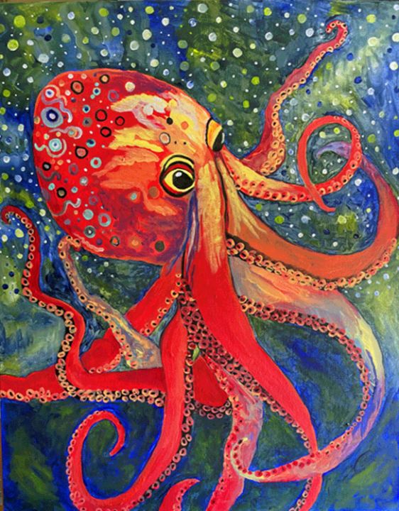 Red Octopus - MARY SNYDER FINE ART - Paintings & Prints, Animals, Birds ...