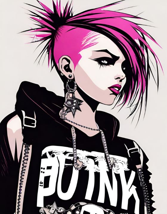 Vibrant Punk Rock Girl With Pink Hai - Knelstrom - Digital Art & AI ...