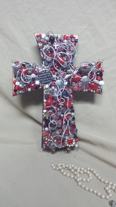 Red Beaded Cross - RL Designs - Sculptures & Carvings, Religion ...