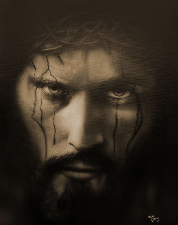 Jesus sepia tone - Extine Designs Airbrush work - Paintings & Prints ...
