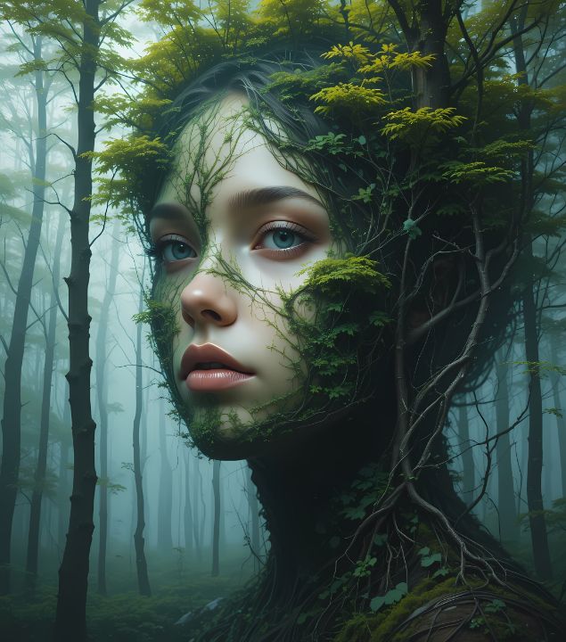 Woman’s Face Merging with a Forest - apshanarts - Digital Art & AI ...