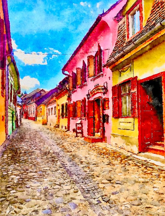 Street of Colorful houses - Art of Spain - Paintings & Prints ...