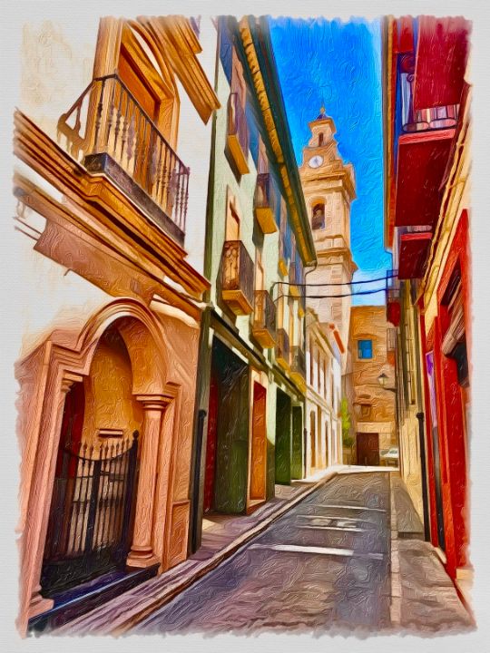 Colorful Spanish Town - Art of Spain - Paintings & Prints, Landscapes ...