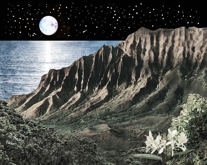 Kalalau Lookout Moon - Backlit - Art in Kauai - Paintings & Prints ...