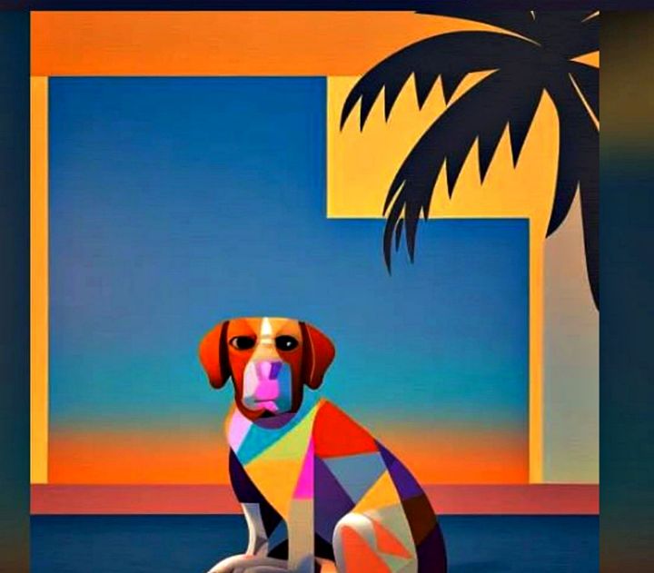 Dog on shore at sunset - George Hutton Hunter Contemporary Artist ...