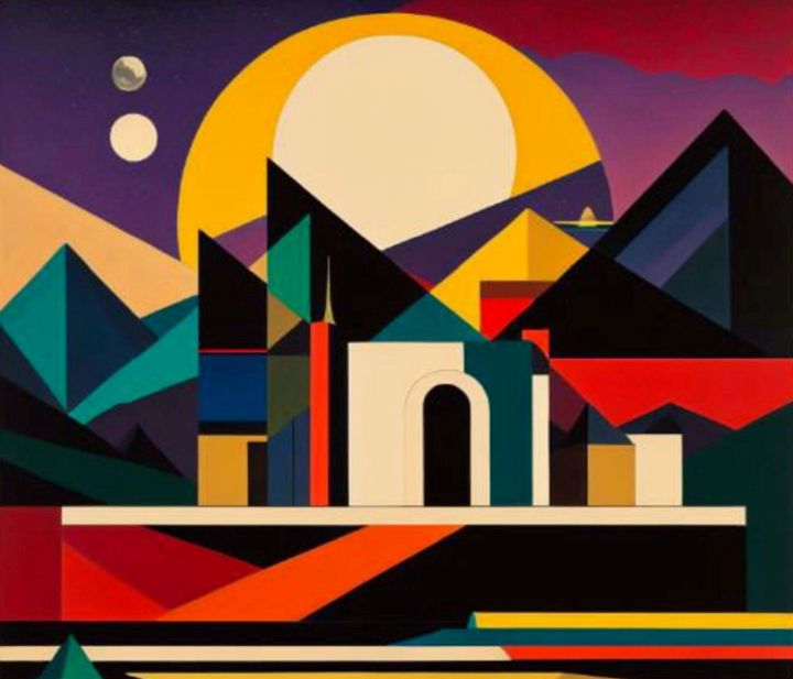 Moon shining on mountain temple - George Hutton Hunter Contemporary ...