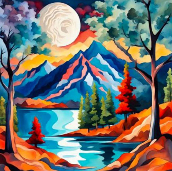 Moon over mountainscape - George Hutton Hunter Contemporary Artist ...