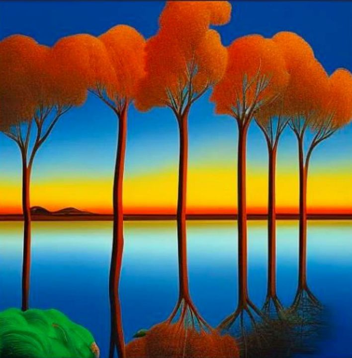 Trees reflected at sunset - George Hutton Hunter Contemporary Artist ...