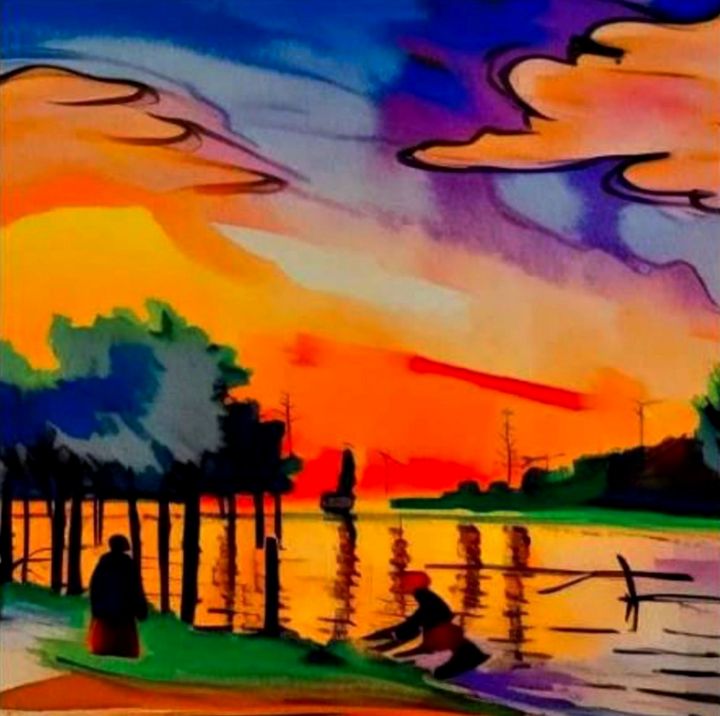 Sunset reflecting on river - George Hutton Hunter Contemporary Artist ...