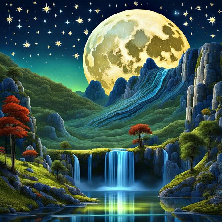 Super Moon over mountain landscape - George Hutton Hunter Contemporary ...
