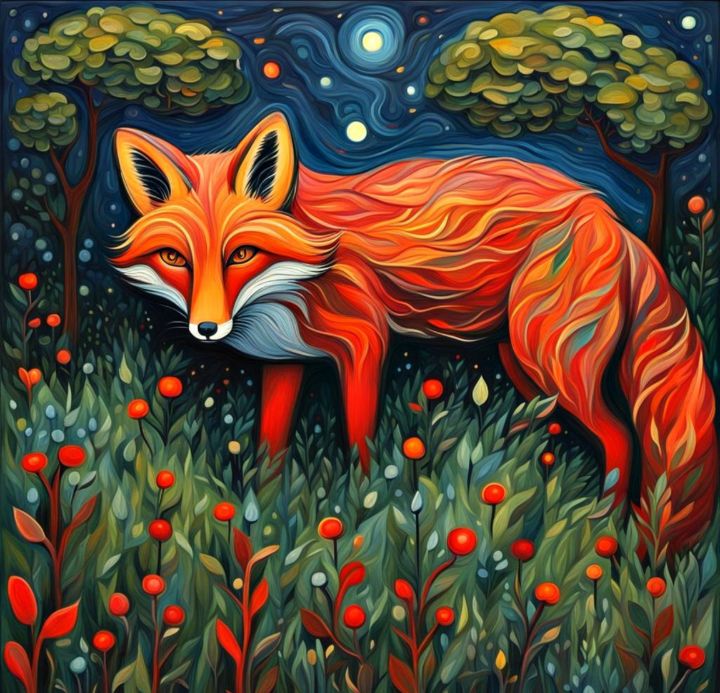 Red Fox at night - George Hutton Hunter Contemporary Artist - Paintings ...