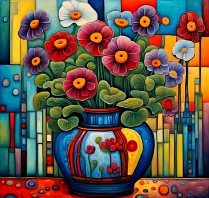 Primulas in vase - George Hutton Hunter Contemporary Artist - Paintings ...
