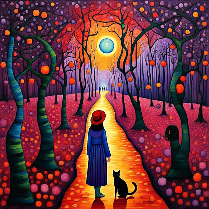 Lady and her cat in Plum Grove - George Hutton Hunter Contemporary ...