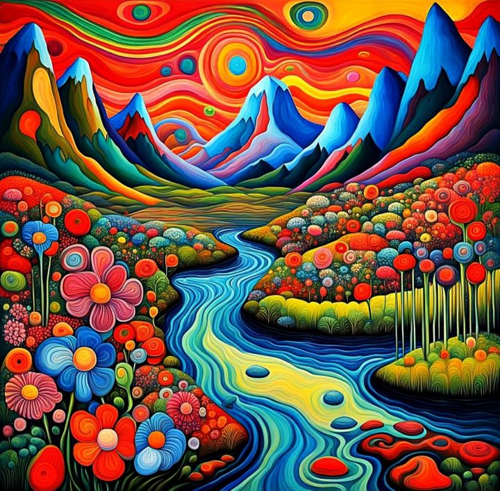 Psychedelic landscape with river 1 - George Hutton Hunter Contemporary ...