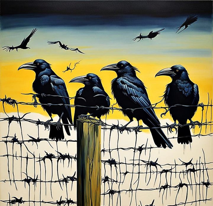Crows on barbed fence 4 - George Hutton Hunter Contemporary Artist ...