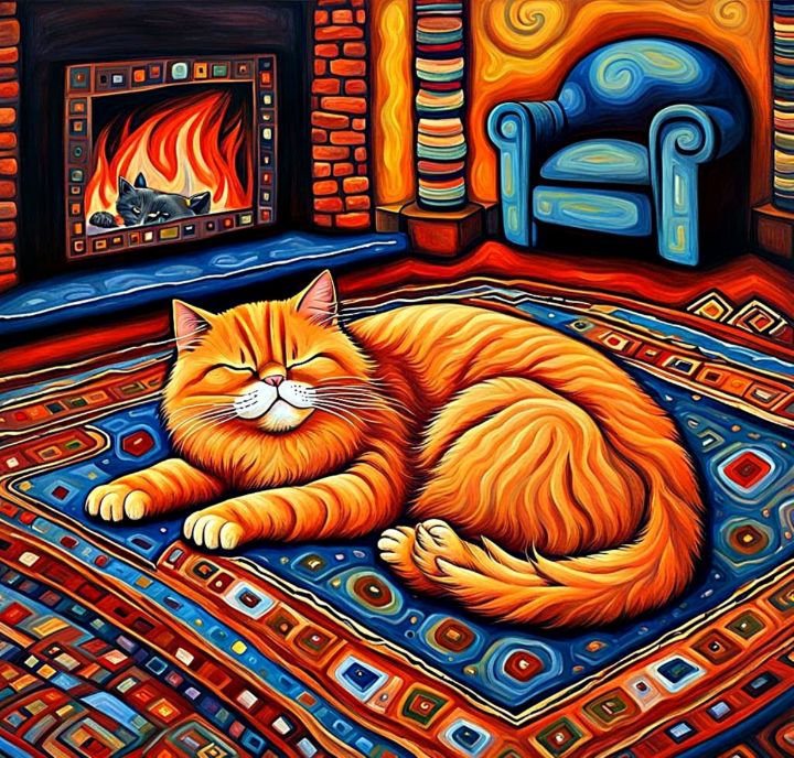 Contented Cat - George Hutton Hunter Contemporary Artist - Paintings ...