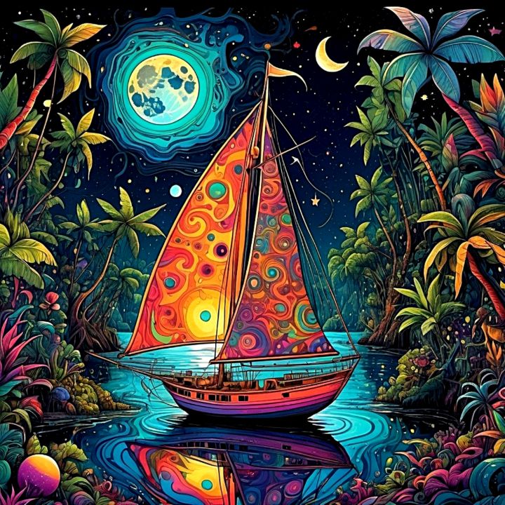 Boat under Moonlit sky 3 - George Hutton Hunter Contemporary Artist ...