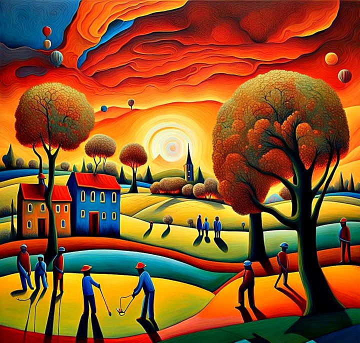 Golf at sunset - George Hutton Hunter Contemporary Artist - Paintings ...