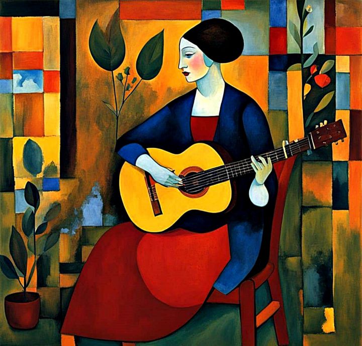 Woman playing stringed instrument 2 - George Hutton Hunter Contemporary ...