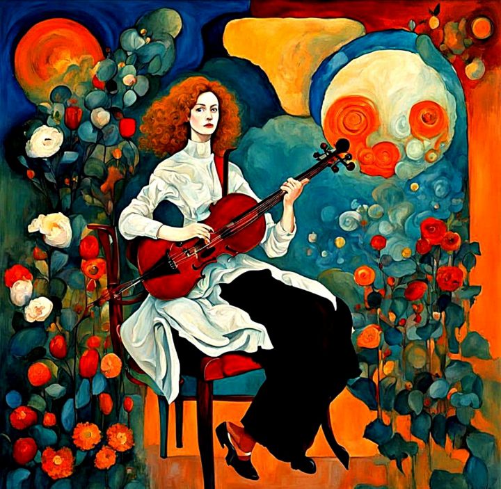 Woman playing stringed instrument 5 - George Hutton Hunter Contemporary ...