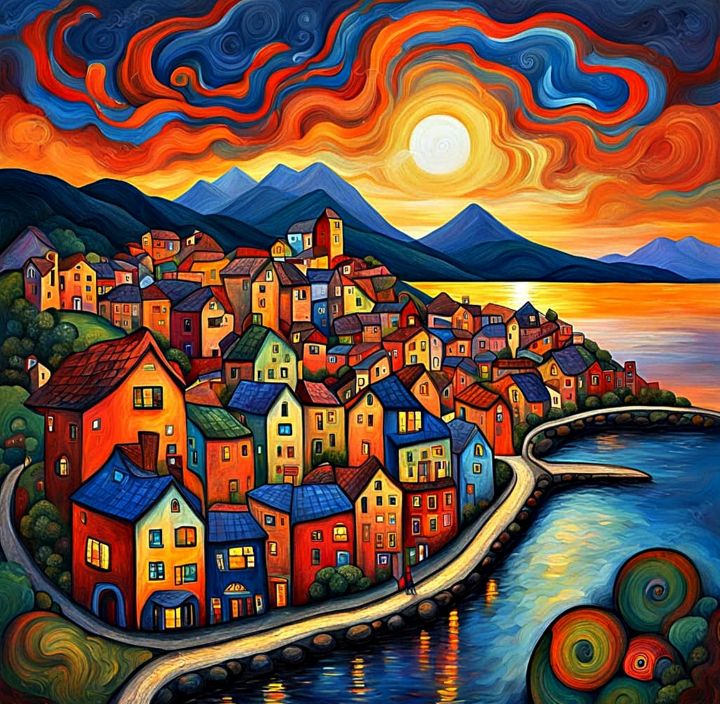 Village in fjord 2 - George Hutton Hunter Contemporary Artist ...
