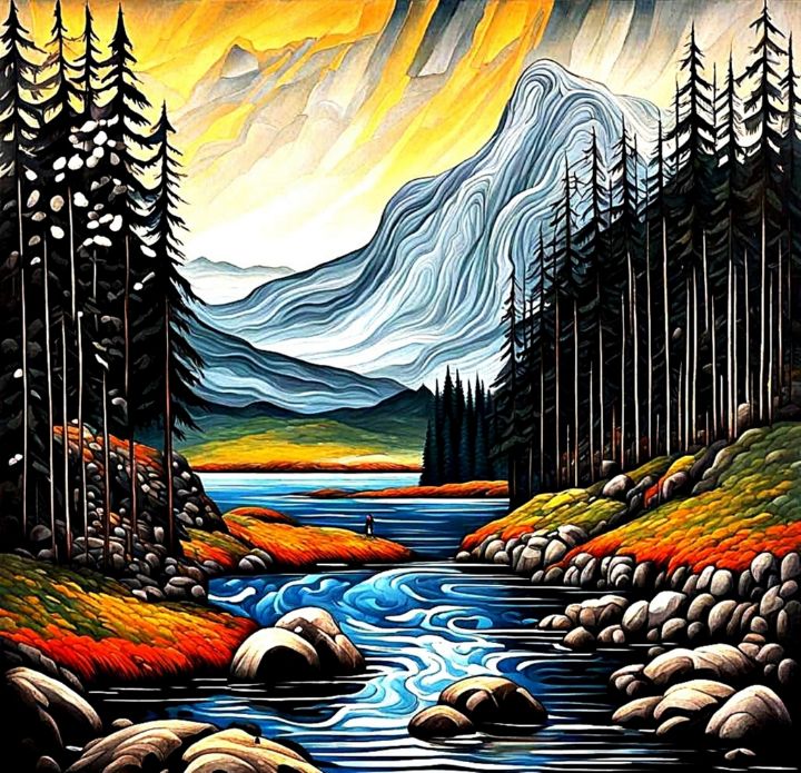 Angler by the river - George Hutton Hunter Contemporary Artist ...