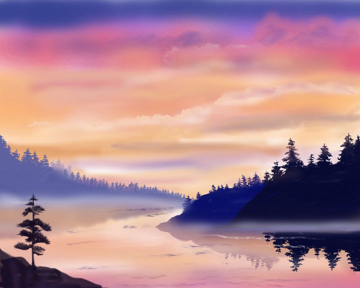 Sunset at the Cove - helen geld - Digital Art & AI, Landscapes & Nature ...