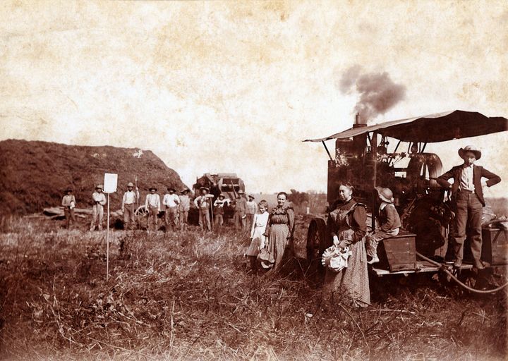 Threshing Crew and Steam Engine - Charlie Walker, American Artist ...