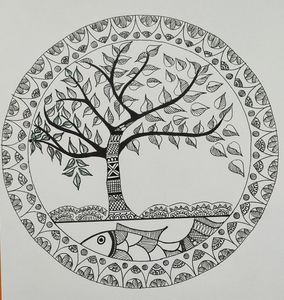 Madhubani Motif Art Peacock Romance Madhubani Folk Art. Drawings Illustration Fantasy Mythology Mythology Other Mythology ArtPal