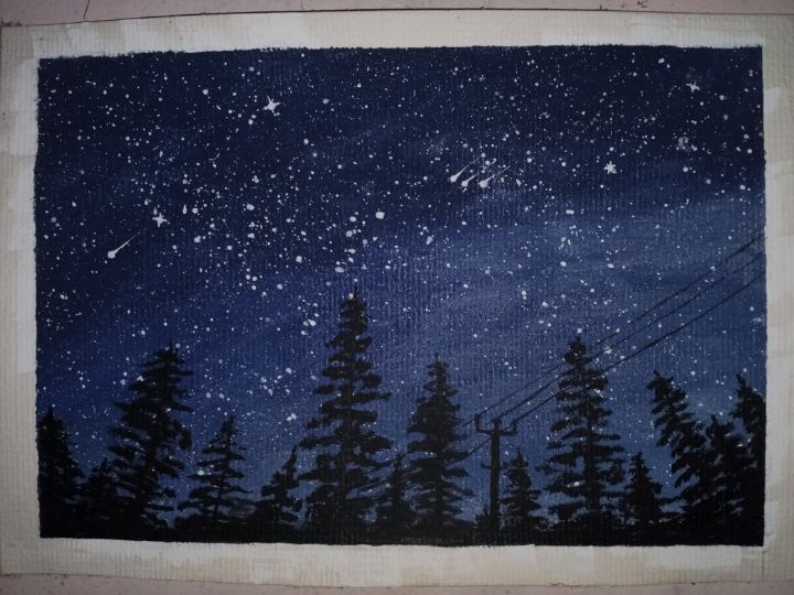 Beautiful night sky in the pine fore - Ryu_ji Galeri - Paintings & Prints, Landscapes & Nature ...