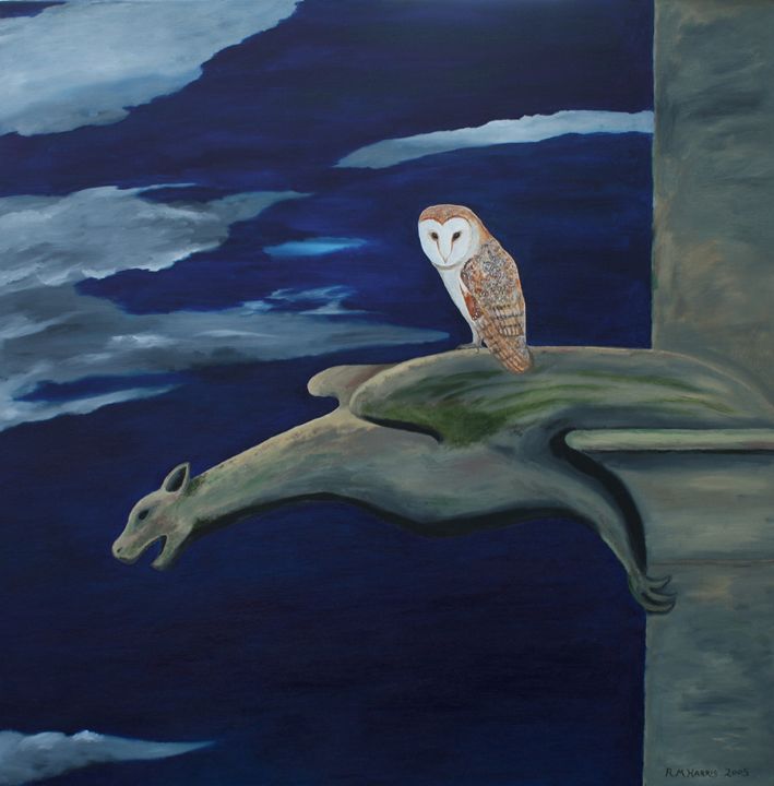 A Barn Owl on a Gargoyle - Robert Harris - Paintings & Prints, Animals ...