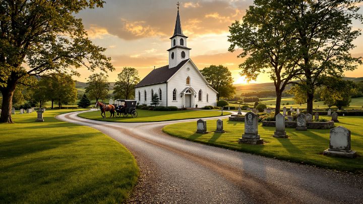 Country Church at Sunset - Binkley Art - Digital Art & AI, Religion ...