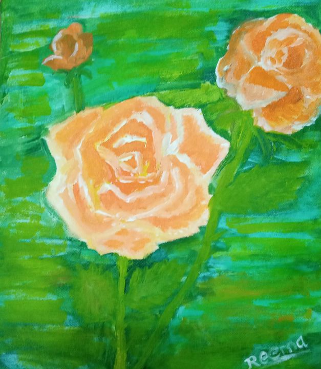 The peachy roses - Reema Pereira - Paintings & Prints, Flowers, Plants ...