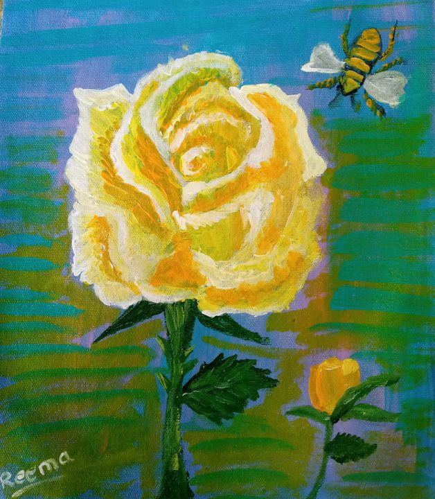 The yellow rose and the bee - Reema Pereira - Paintings & Prints ...
